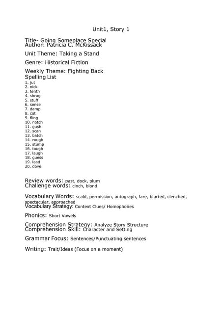 Unit 3 Story 1 Catch of the Day | DOCX