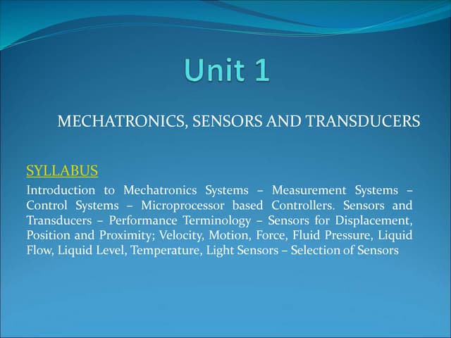 Mechatronics Unit I Introduction Ppt Technology And Computing 7071
