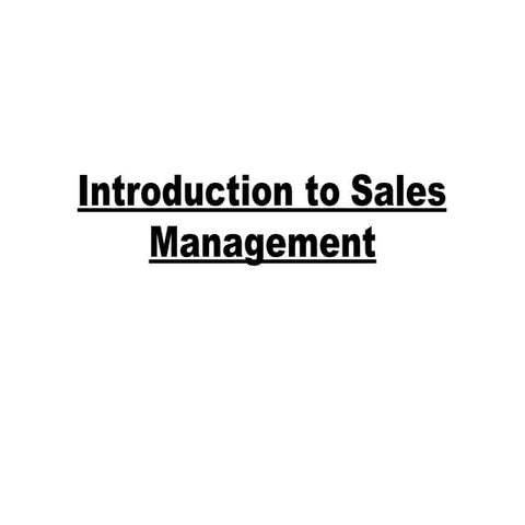 introduction to sales management | PPT