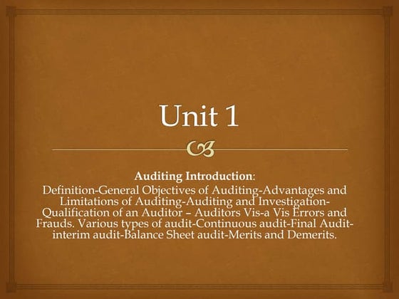 Principles & practices of auditing | PPTX | Business Accounting & Finance | Business