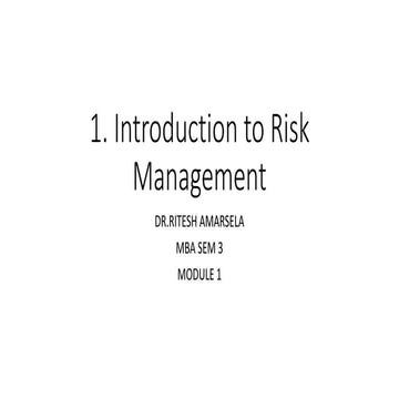 INSURANC AND RISK MANAGEMENT- THIS MODULE INCLUDE THE INTRODUCTION TO ...