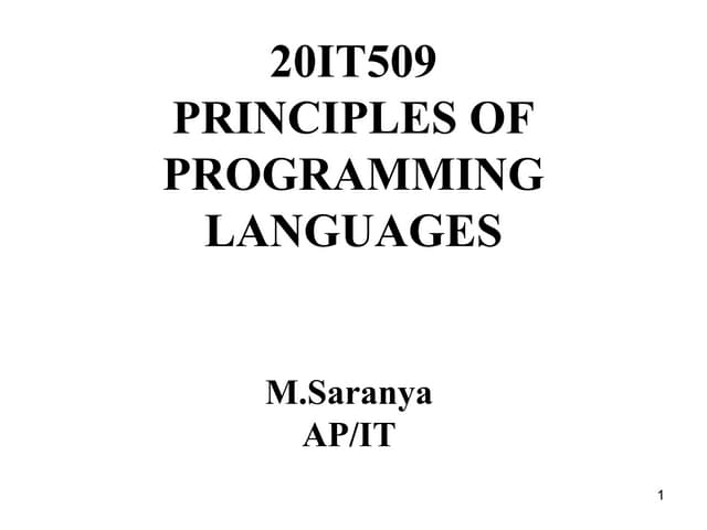 Ppl Unit 1 Syntax And Semantics Evolution Of Programming Language