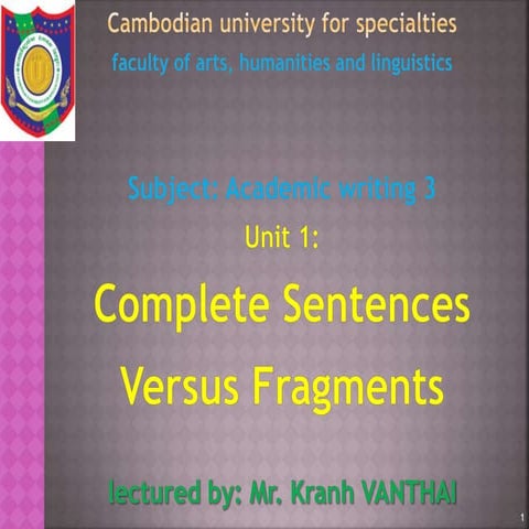 Unit 1 complete sentences vs fragments | PPT