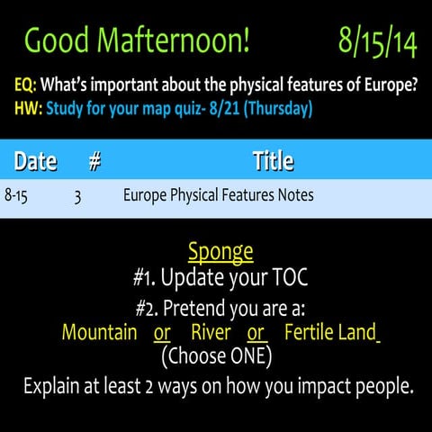 Unit 1 europe physical features- graphic organizer | PPT