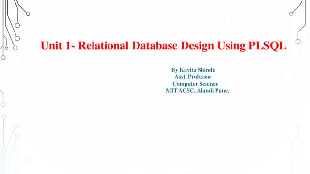 Unit 1 Relational Database Design Using Plsqlpdf Databases 2462