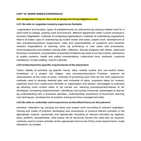 UNIT 10: WORK-BASED EXPERIENCE | DOCX