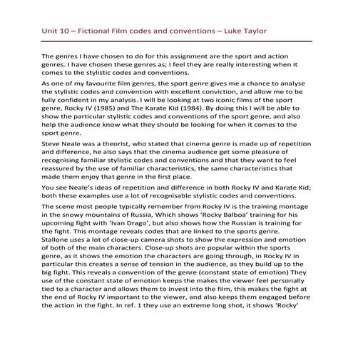 Unit 10 fictional film codes and conventions essay | PDF