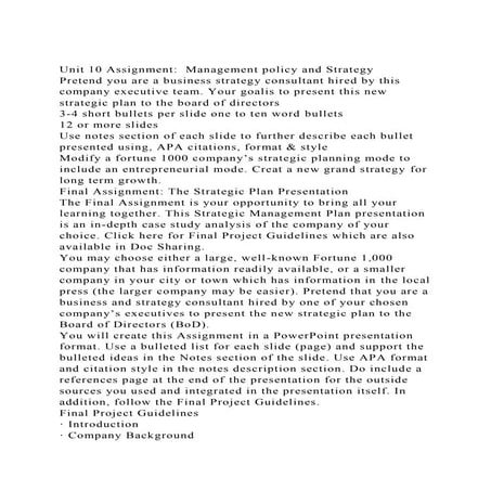 Unit 10 Assignment Management policy and StrategyPretend you a.docx