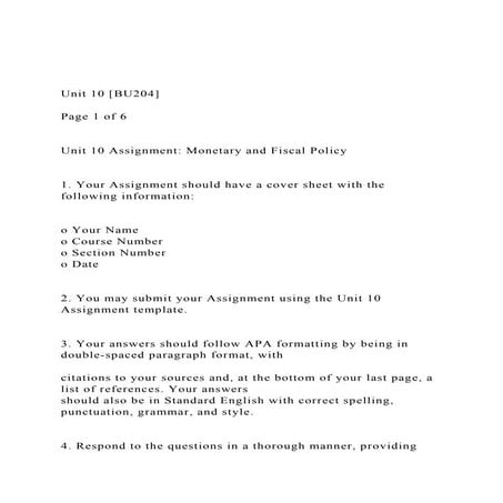 Unit 10 [BU204] Page 1 of 6 Unit 10 Assignment Mon.docx