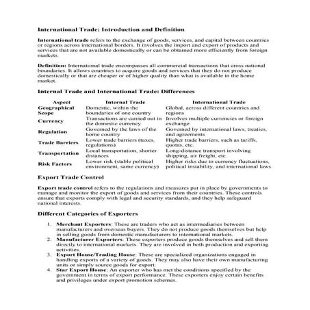 International Trade: Introduction Definition Internal Trade and International trade Differences ...