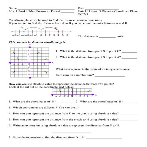 Unit 11 lesson 5 distance in coordinate plane | DOC