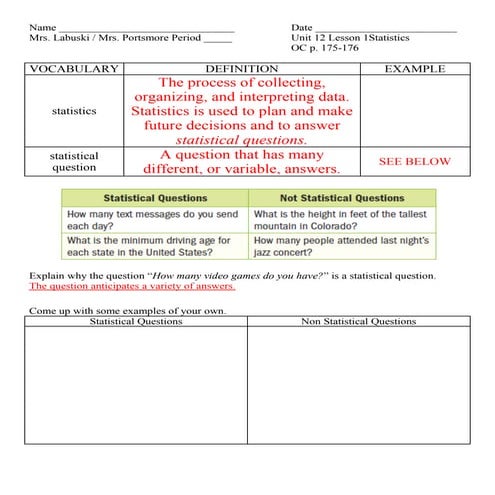 Unit 12 lesson 1 2 statistics dot plots | DOCX