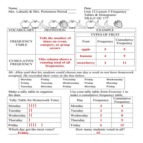 Unit 12 lesson 3 frequency tables & histograms | DOC