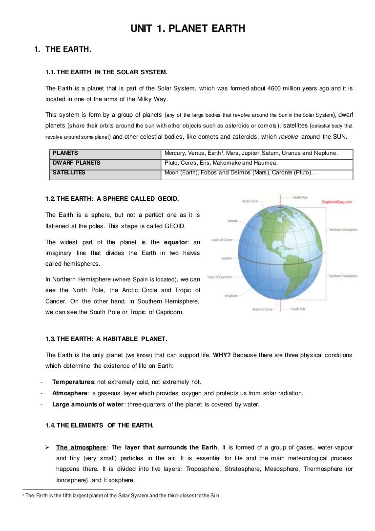 Unit 1. PLANET EARTH