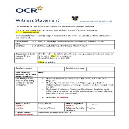 Unit 13: Witness Statement 2018 | PDF