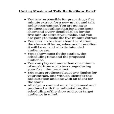 Unit 14 music and talk radio show brief | PDF