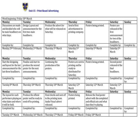 Unit 15 production plan poster | DOCX
