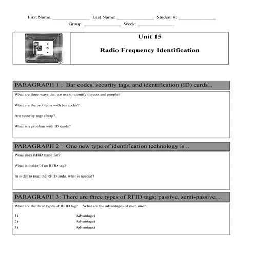 Unit 15 radio frequency identification worksheet | PDF
