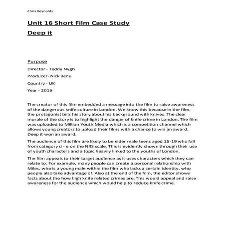 Unit 16 short film case study | DOCX