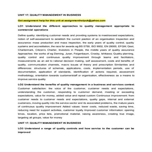 UNIT 17: QUALITY MANAGEMENT IN BUSINESS | DOCX