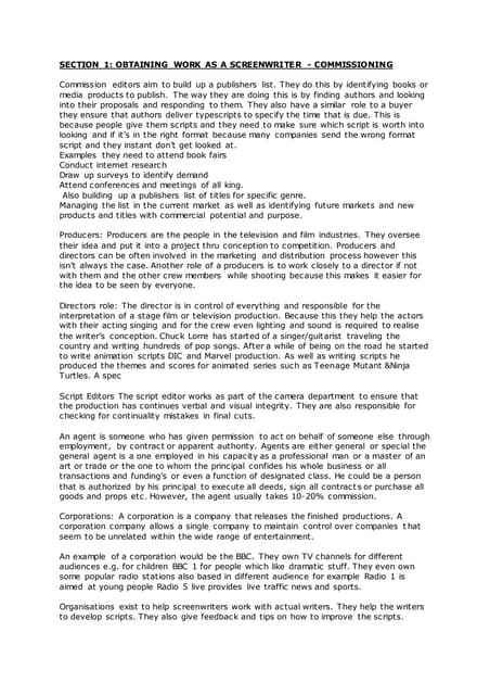 Unit 19 learning aim | DOCX | Screenwriting | Content Production