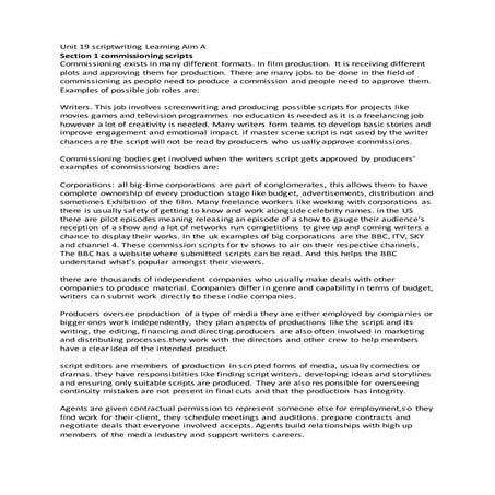 Unit 19 scriptwriting learning aim a | DOCX | Screenwriting | Content Production
