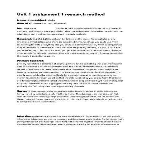 Unit 1 assignment 1 research method | PDF