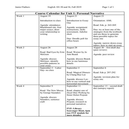 Unit1 course calendar | PDF