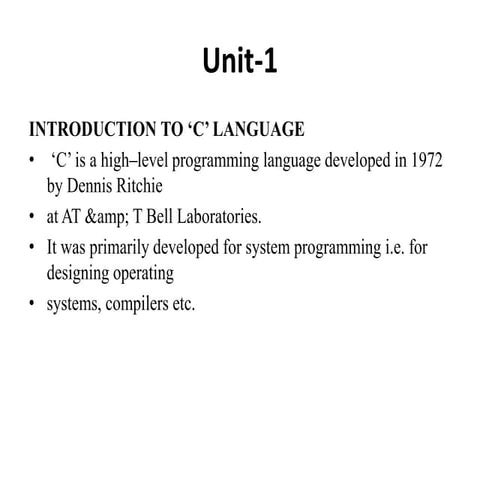 Unit 1 Introduction To C Language Pptx
