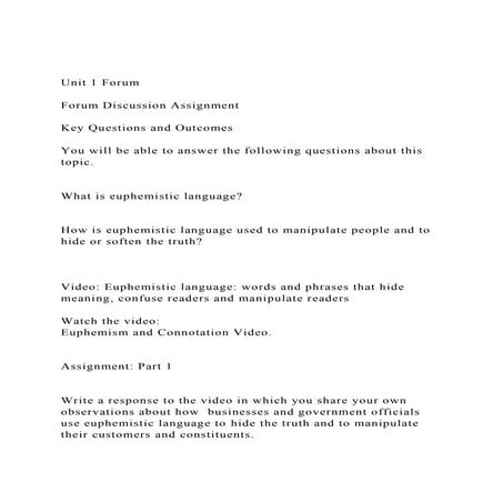 Unit 1 ForumForum Discussion AssignmentKey Questions and | DOCX