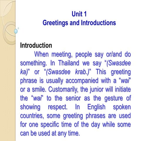 Unit 1 greeting | PPTX