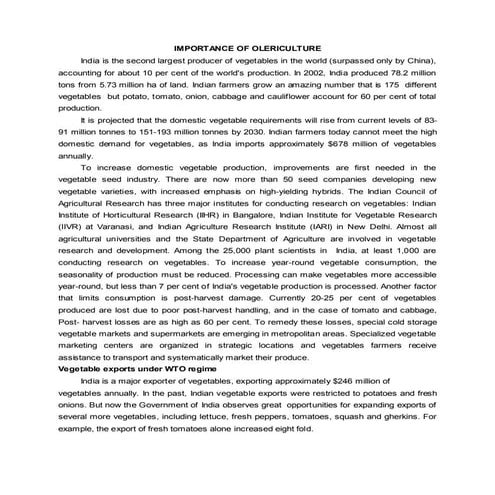 IMPORTANCE OF OLERICULTURE | PDF