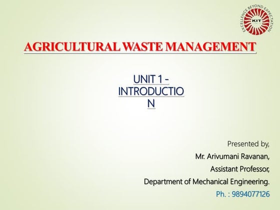 AGRICULTURAL WASTE MANAGEMENT | PPT