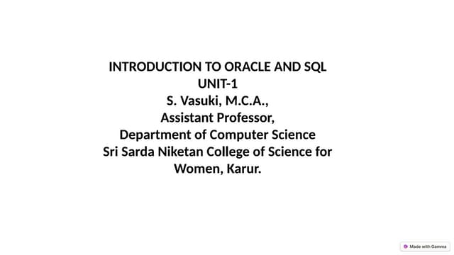 Unit 1 Introduction To Oracle And Sql 6pptx Databases Computer Software And Applications