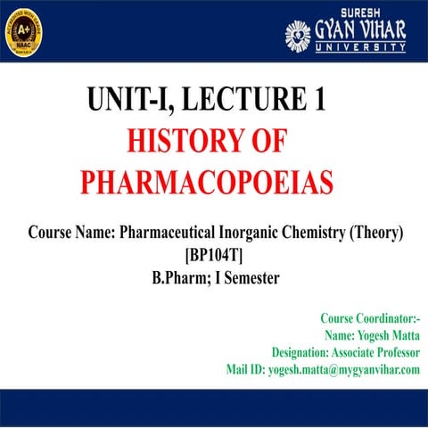Unit 1, Lecture 1 (History of Pharmacopoeia).pptx