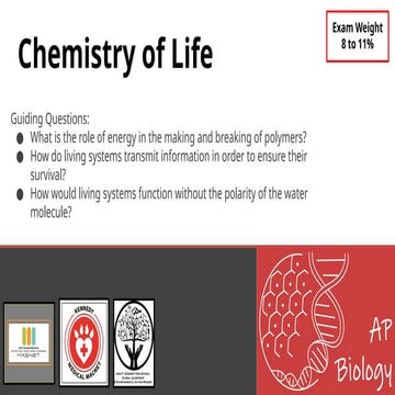 Life Sciences Gr.10 Lesson 22 The chemistry of life Molecules for life ...