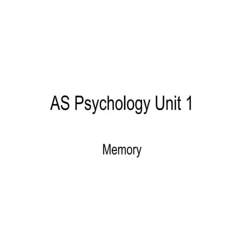 AQA AS Psychology Unit 1 Memory | PPT