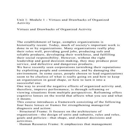 Unit 1 Module 1 - Virtues and Drawbacks of Organized Activity.docx ...