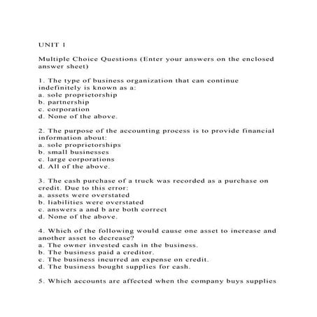 UNIT 1Multiple Choice Questions (Enter your answers on the enc.docx