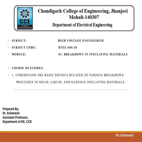 Breakdown in Liquid and Solid for High Voltage Engineering | PPTX