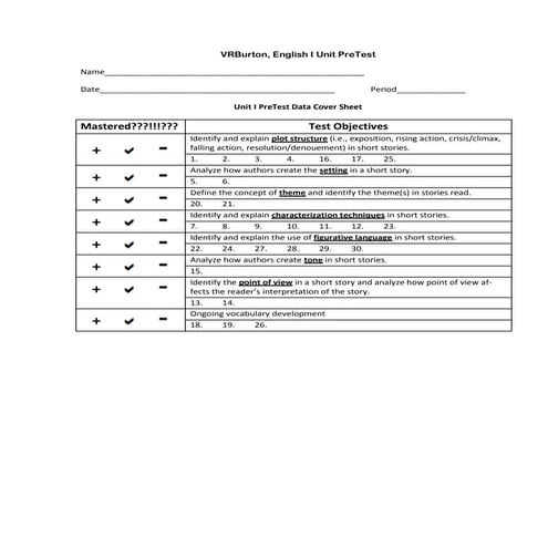 Unit 1 Short Story PreTest | PDF