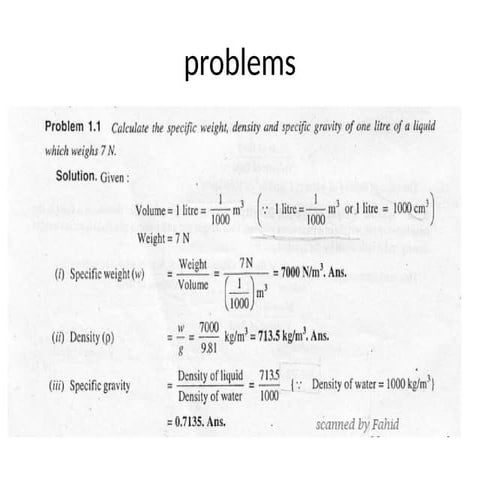 Fluid mechanics Unit one solved problems.pptx