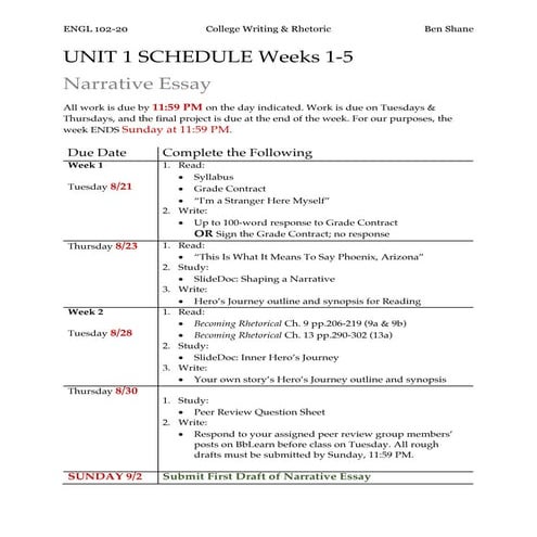 Unit 1 schedule weeks 1-5 | PDF