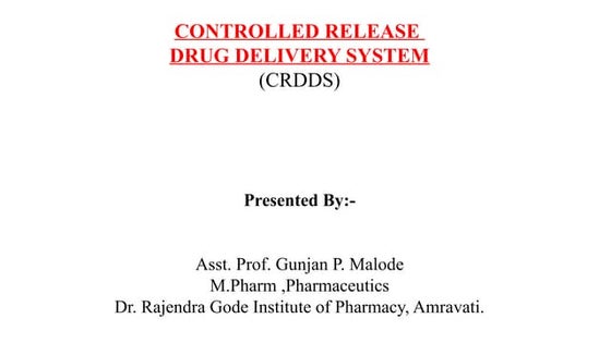 Controlled Drug Delivery System-NDDS UNIT-1 B.Pharm 7th sem | PDF