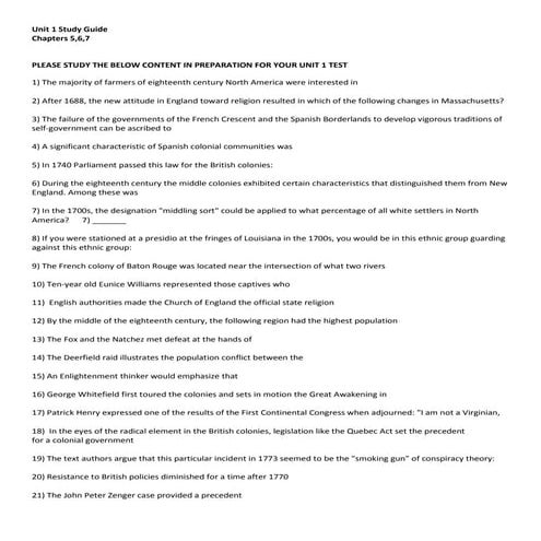 Unit 1 study guide 1 | DOCX