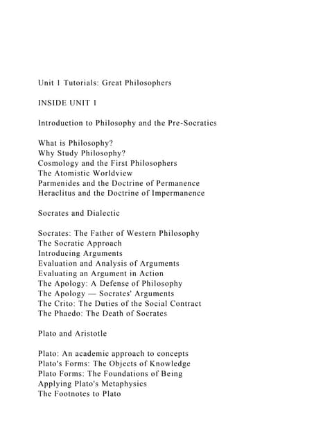 Unit 1 Tutorials Great PhilosophersINSIDE UNIT 1Intro | DOCX Unit 1 Tutorials Great PhilosophersINSIDE UNIT 1Intro | DOCX