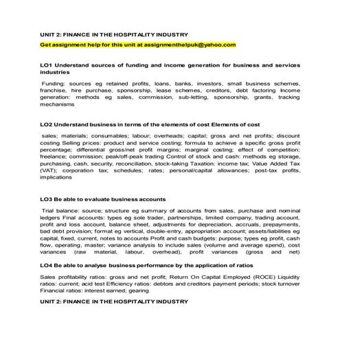 UNIT 2: FINANCE IN THE HOSPITALITY INDUSTRY | PDF