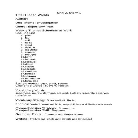 Unit 2 Story 1 Hidden Worlds | PDF