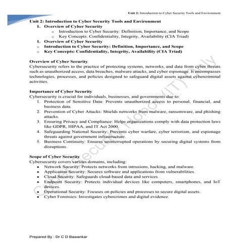 Unit 2 1 Introduction To Cyber Security Tools And Environment Pdf