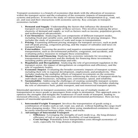 Transport economics is a branch of economics that deals with the ...